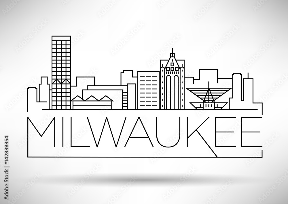 Minimal Milwaukee Linear City Skyline with Typographic Design Stock ...