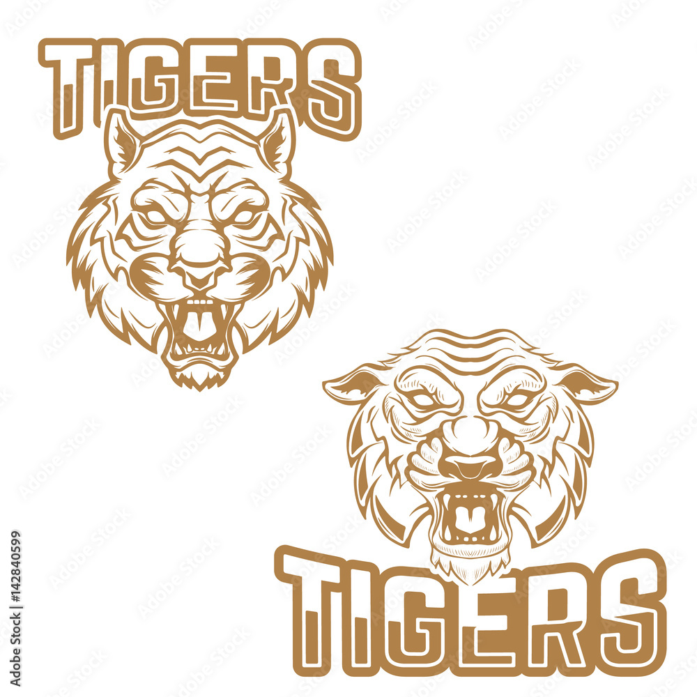 Tigers. Emblem template with tiger head. Design elements for logo ...