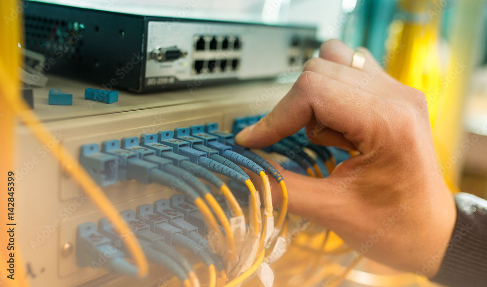 The engineer in a data processing center of ISP Internet Service ...