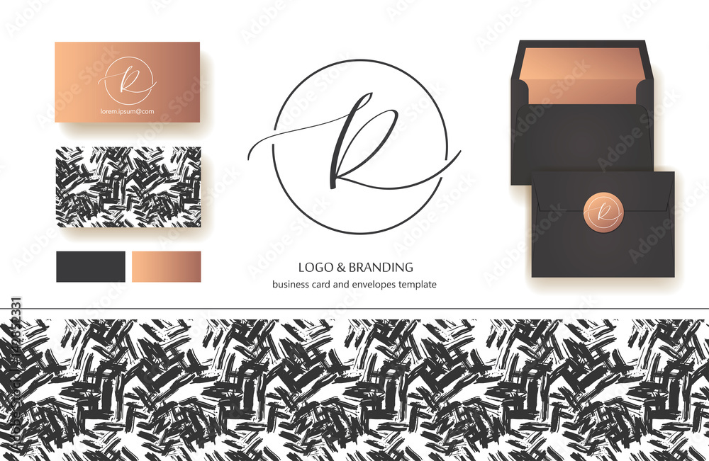 Sophisticated brand identity. Letter R line logo. Business card ...
