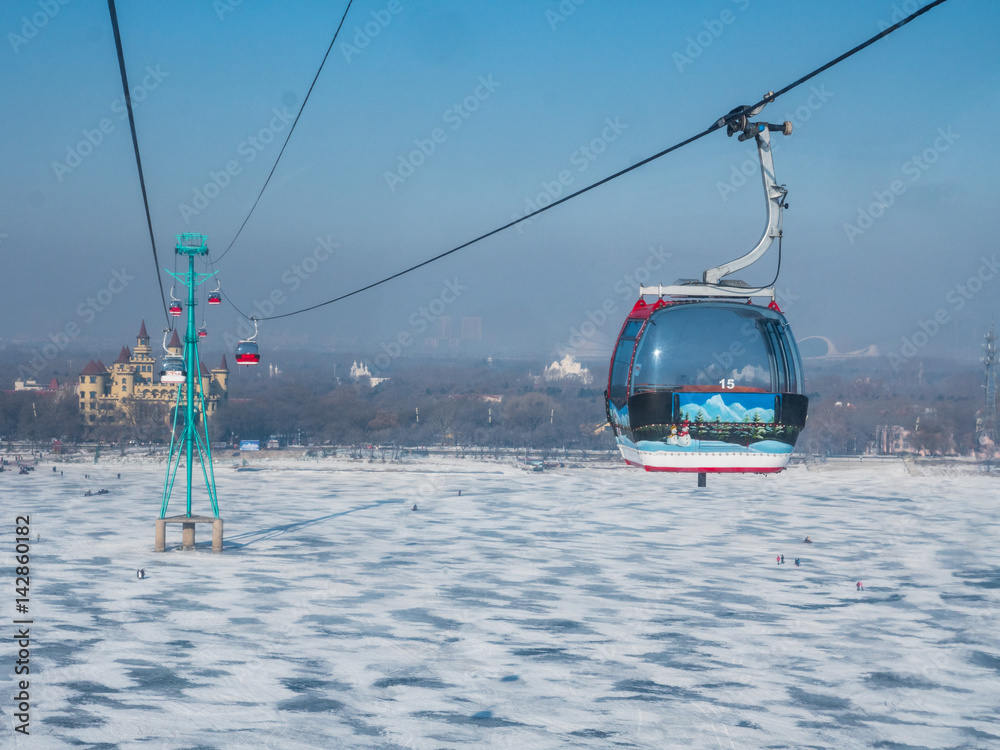 Amazing view from Song Hua River Cable Car looking over the Sun Island ...