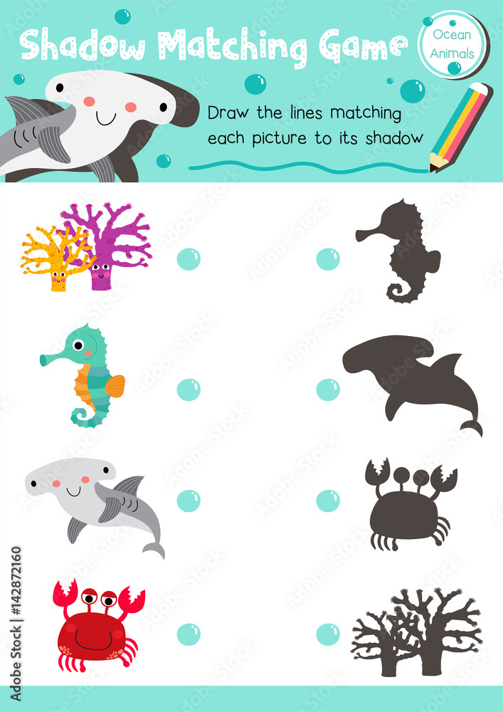 Shadow matching game of ocean animals for preschool kids activity ...