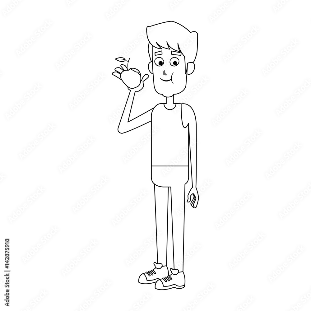 man eating a apple, cartoon icon over white background. vector ...
