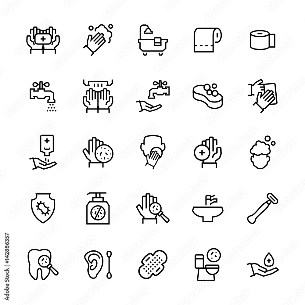 Simple icon set of hygiene items in thin line style. Vector symbols ...