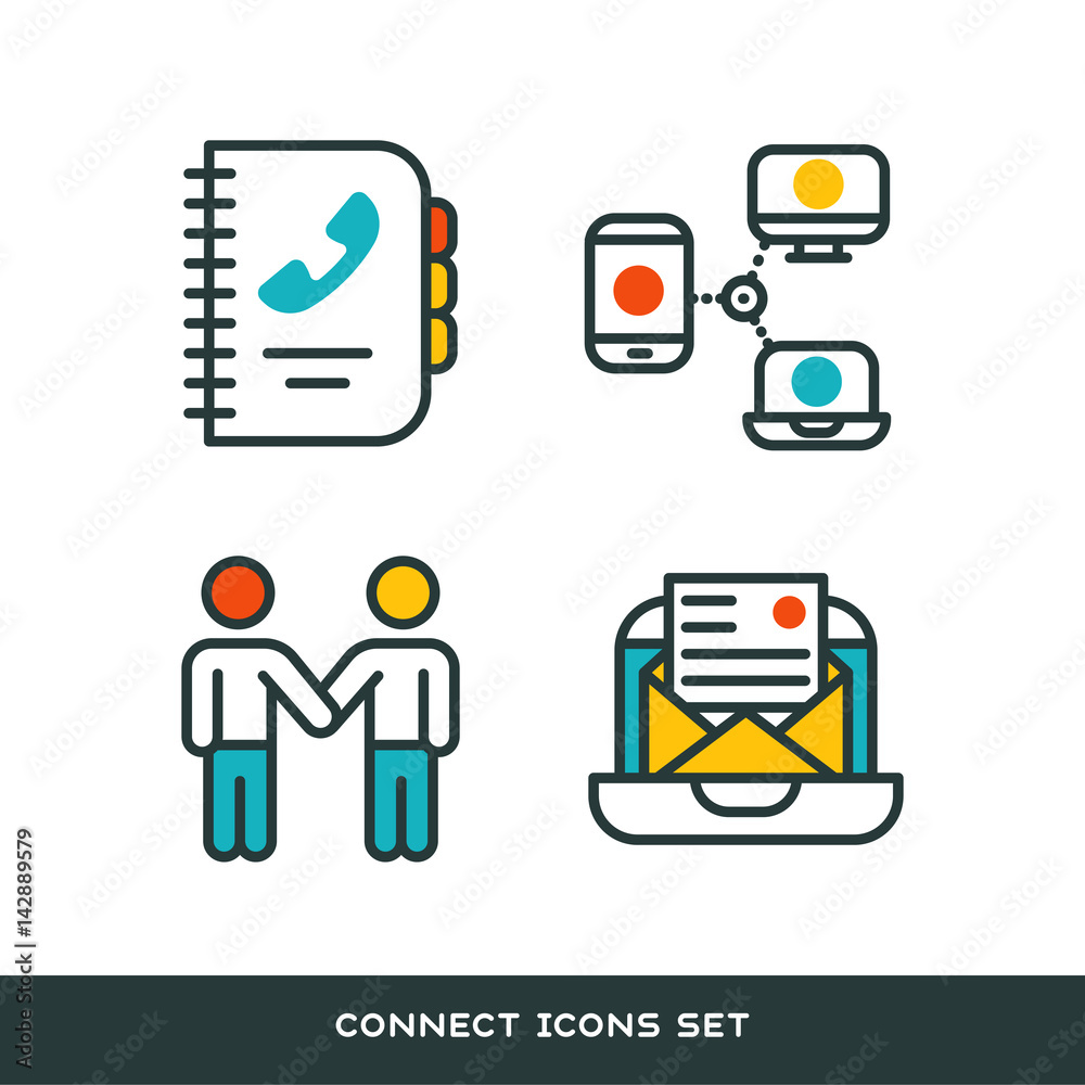 Thin lines connection icons outline set of big data center group cloud ...