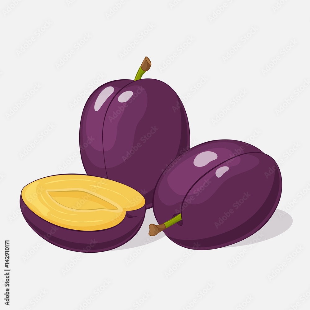 Bright juicy plum on grey background. Sweet delicious for your design ...