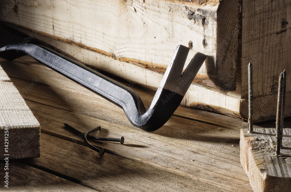 Scrap for dismantling timber constructions Stock Photo | Adobe Stock