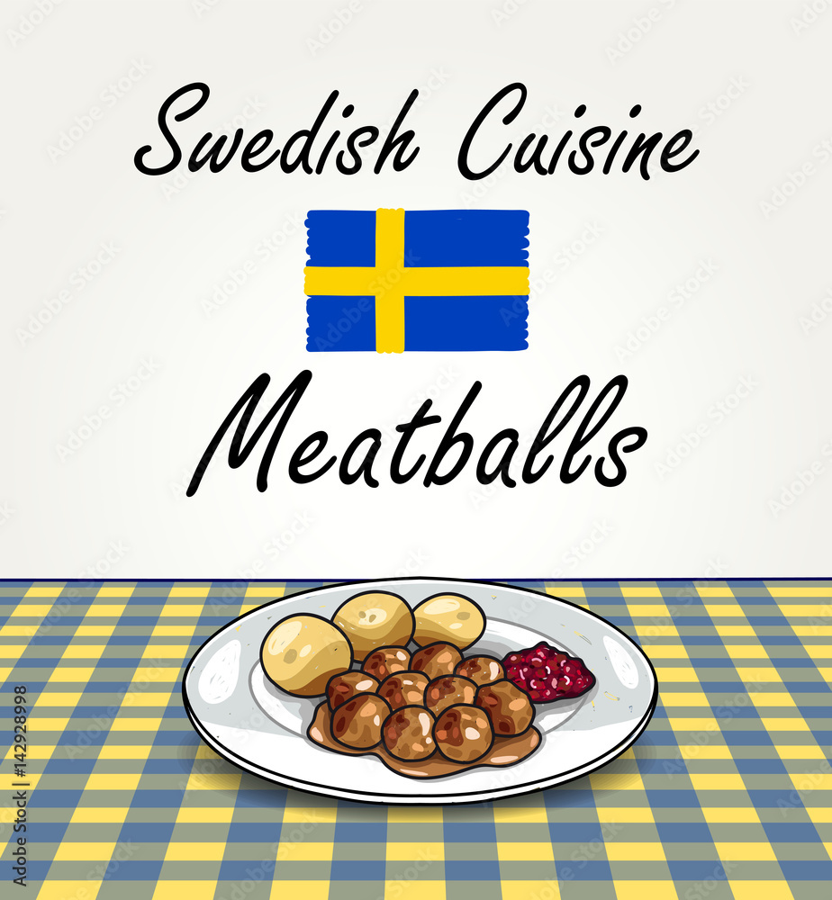 Swedish Cuisine - Vector Meatballs on Plate on Squared Table Stock ...