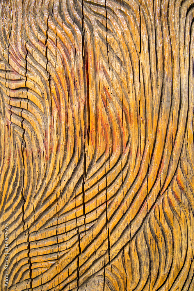 wood texture wood-carvings in the Park, handmade Stock Photo | Adobe Stock