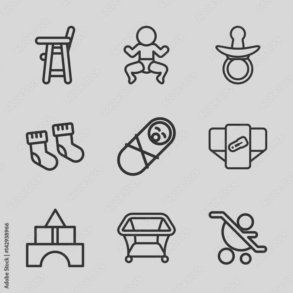 Set of 9 toddler outline icons Stock-Vektorgrafik | Adobe Stock