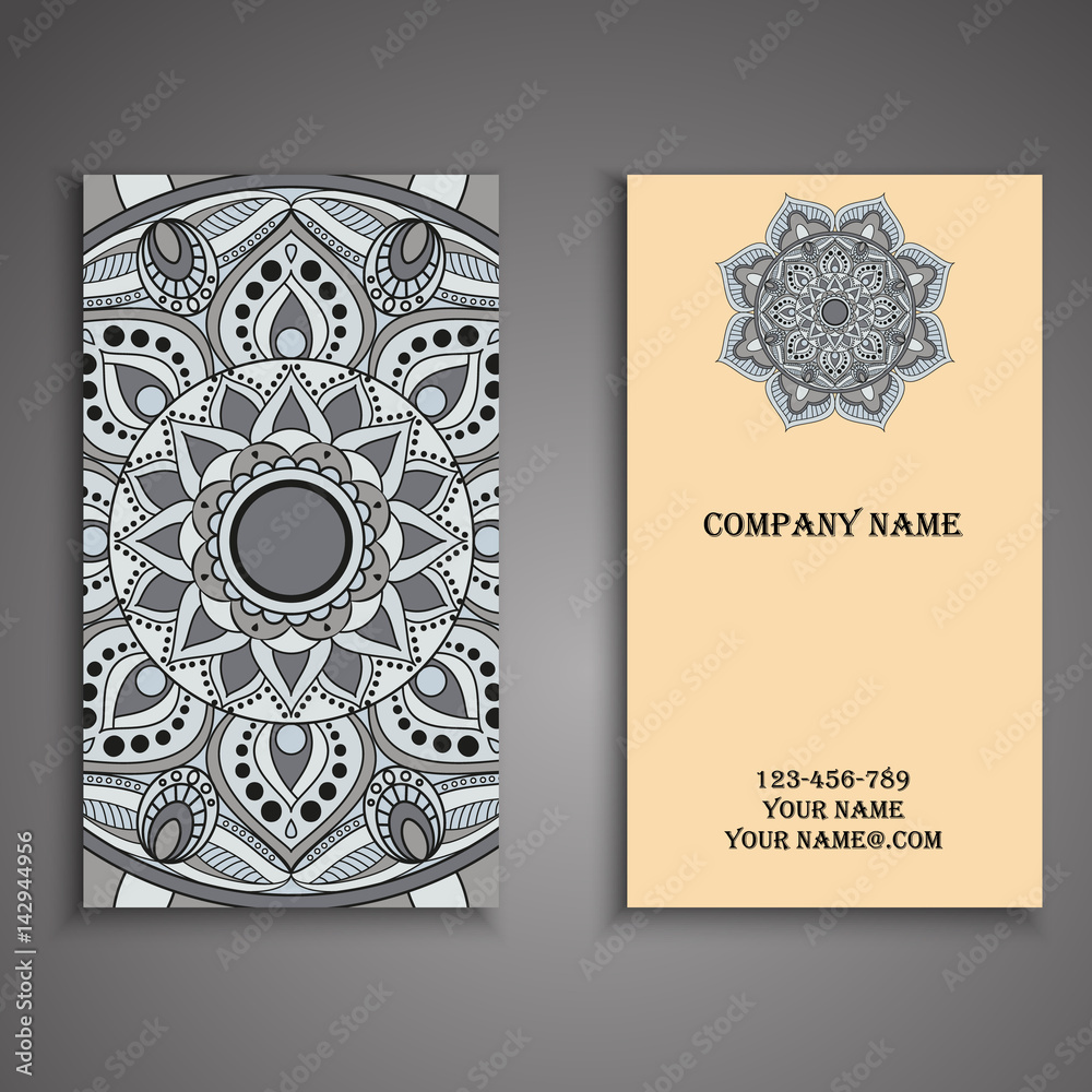Visiting card and business card set with mandala design element logo ...