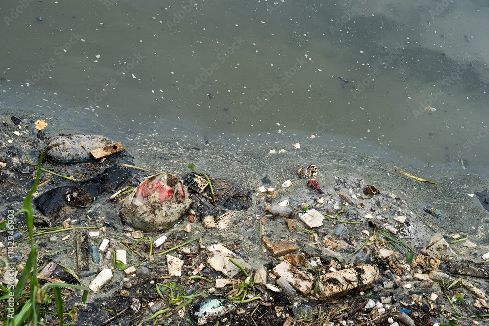 Water pollution in river with trash. Stock Photo | Adobe Stock
