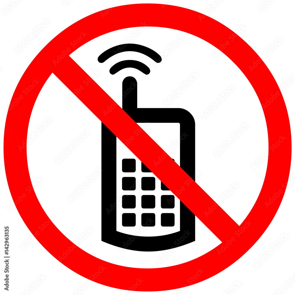 cell phone sign. mobile phone not allowed. Red prohibition symbol sign ...