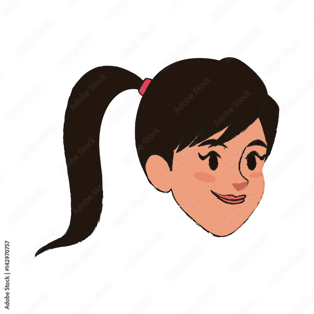 Girl Smiling Cartoon Icon Over White Background Colorful Design