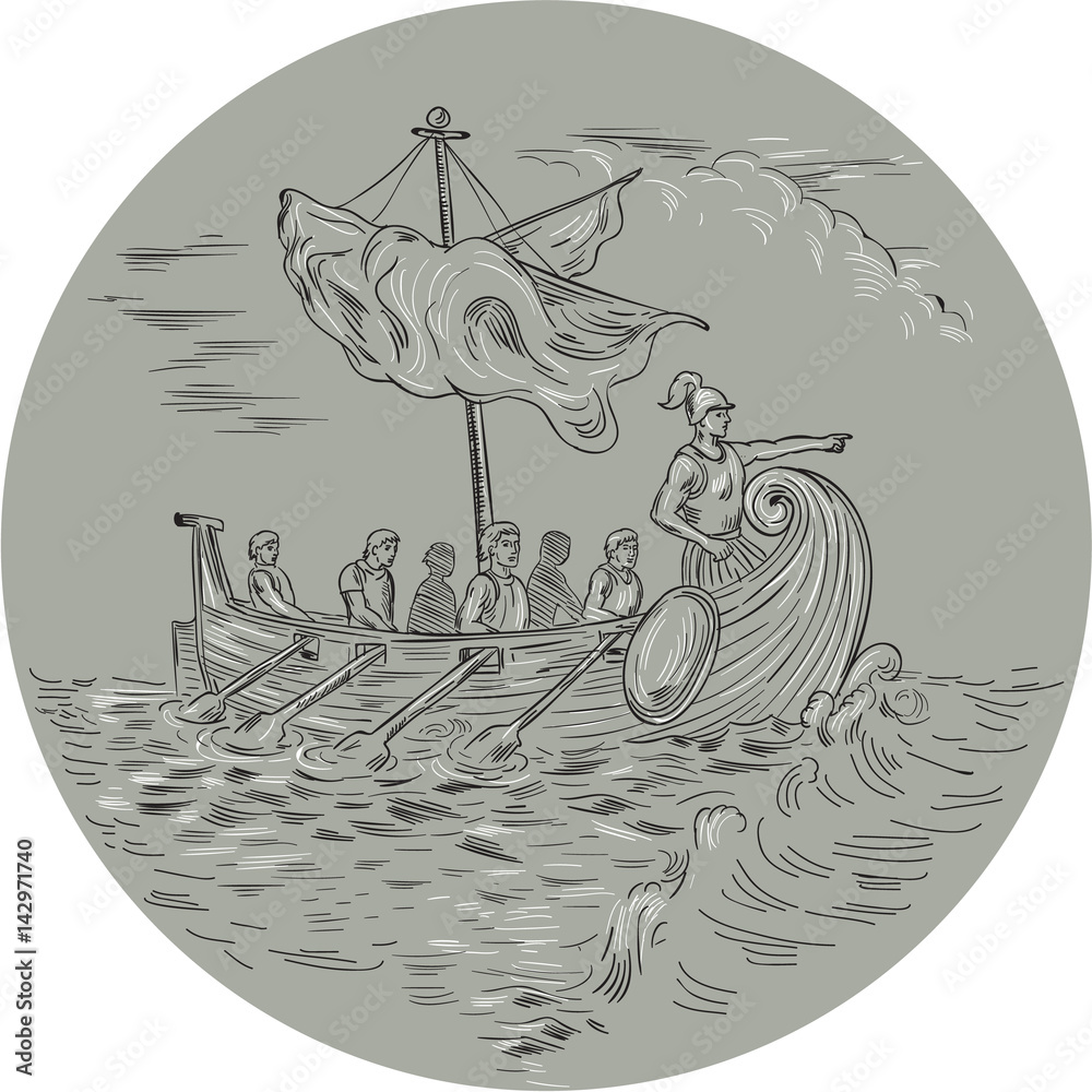 Ancient Greek Trireme Warship Circle Drawing Stock Vector | Adobe Stock