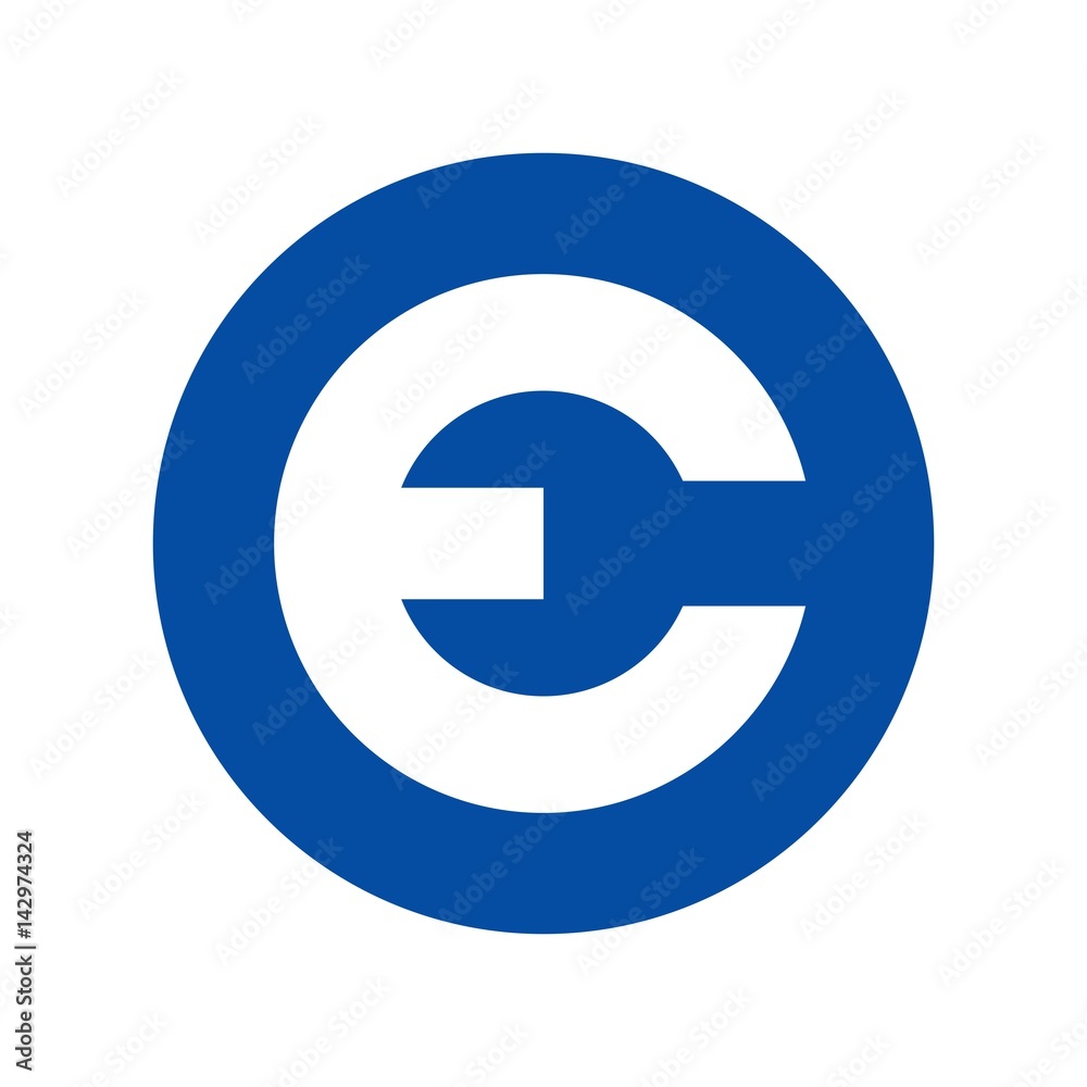 letter e inside circle logo vector. wrench logo. Stock Vector | Adobe Stock