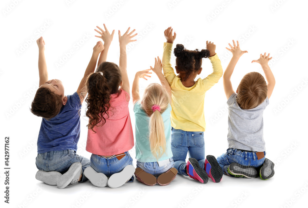 Cute little children on white background Stock Photo | Adobe Stock