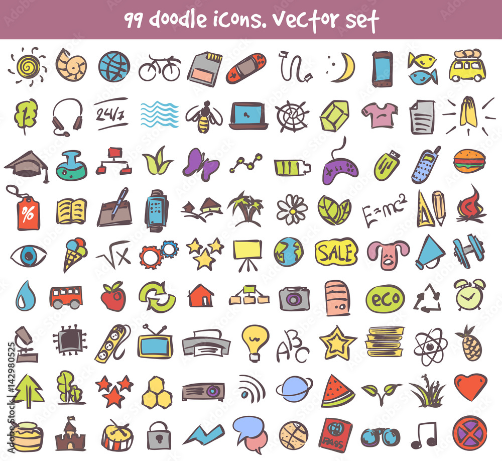 vector doodle icons set Stock Vector | Adobe Stock