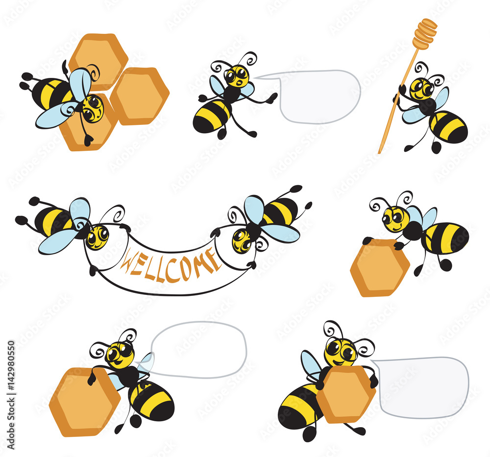 cartoon bees with honeycomb Stock Vector | Adobe Stock