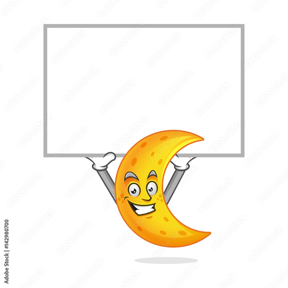 moon mascot with blank sign, moon character, moon cartoon vector ...