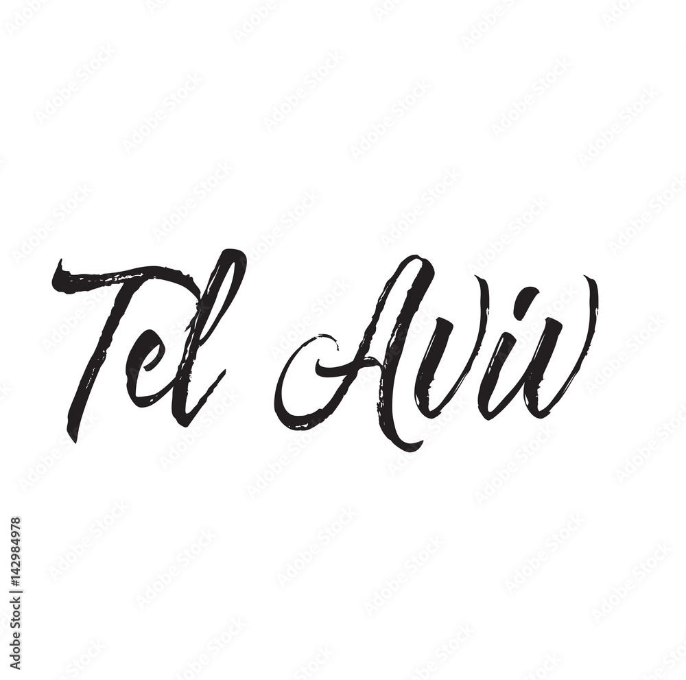 tel aviv, text design. Vector calligraphy. Typography poster. Stock ...