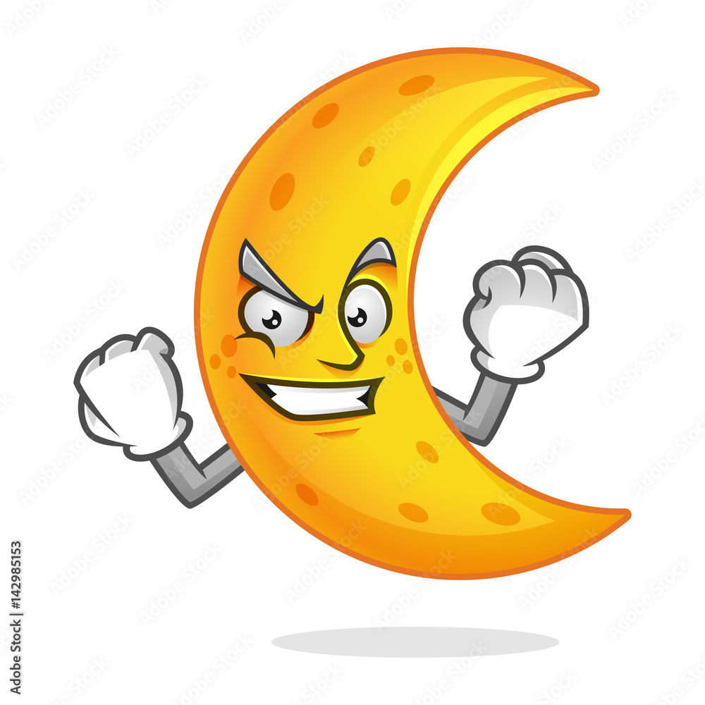 Strong and Confident moon mascot, moon character, moon cartoon vector ...