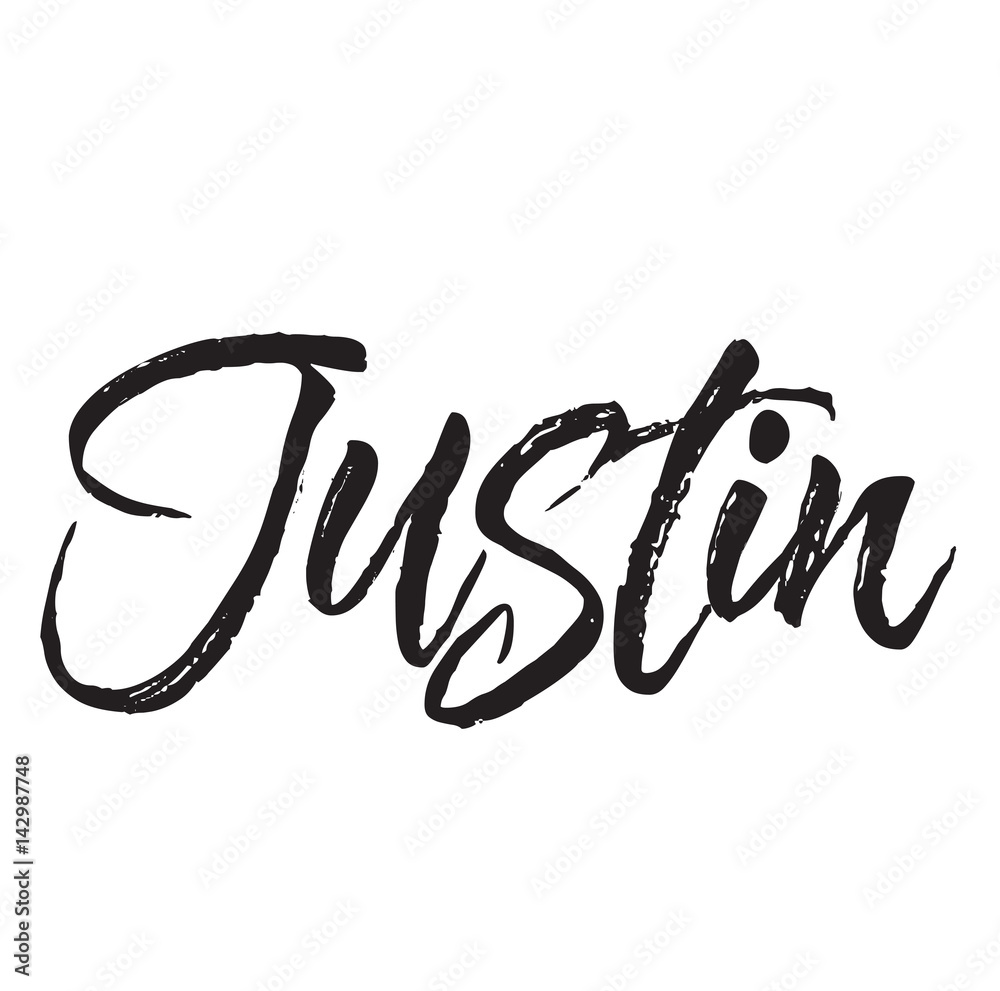 justin, text design. Vector calligraphy. Typography poster. Stock ...