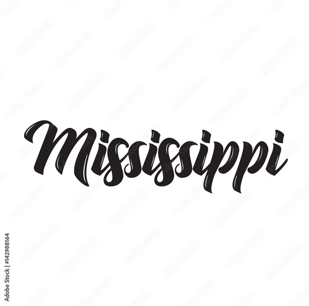 mississippi, text design. Vector calligraphy. Typography poster. Stock ...