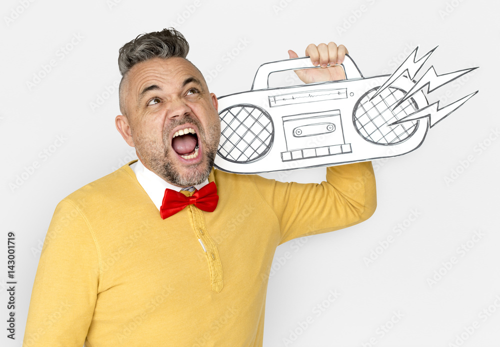Caucasian Man Holding Radio Stereo Stock Photo | Adobe Stock