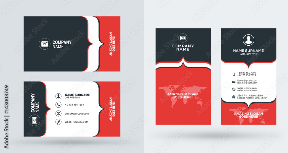 Double-sided creative business card template. Portrait and landscape ...
