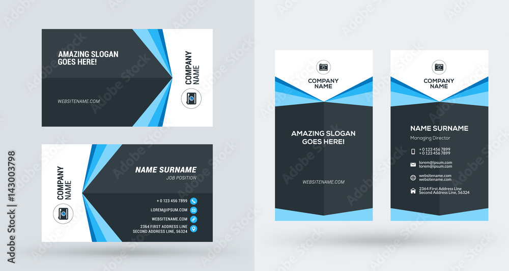 Double-sided creative business card template. Portrait and landscape ...