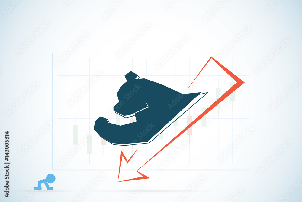 bear symbol with red and candlestick chart, stock market and business ...