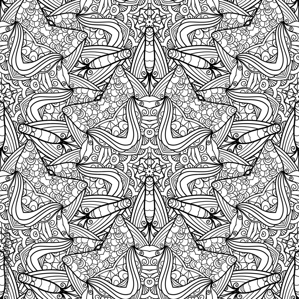 Vector Seamless Monochrome Pattern. Printable Coloring Pages. Hand ...