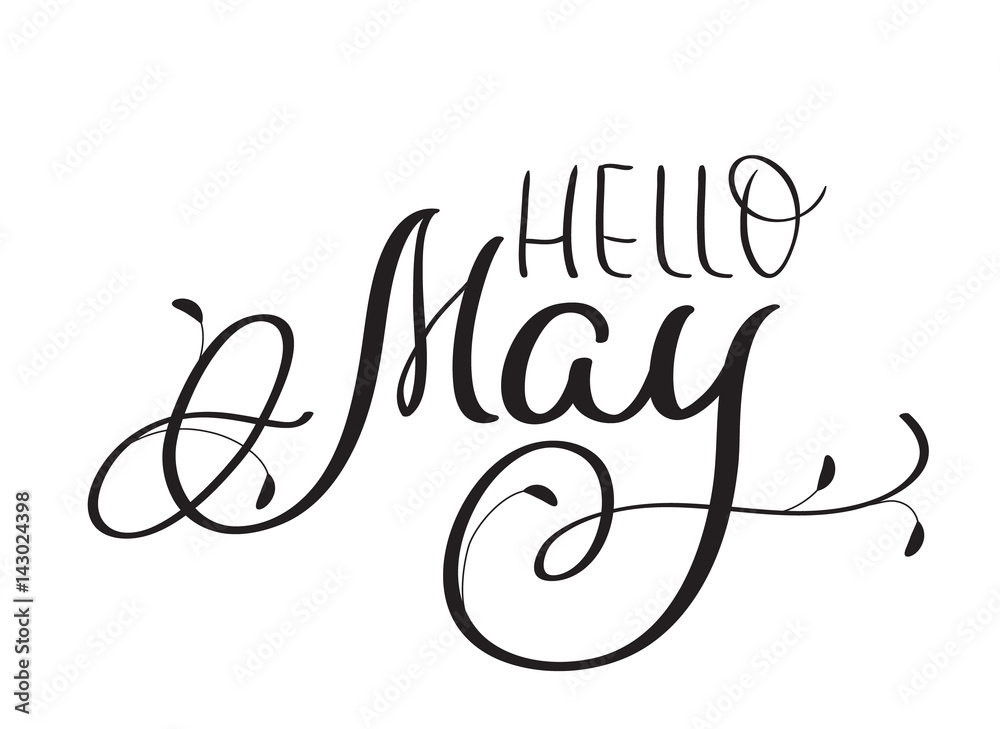Hello May text on white background. Hand drawn vintage Calligraphy ...