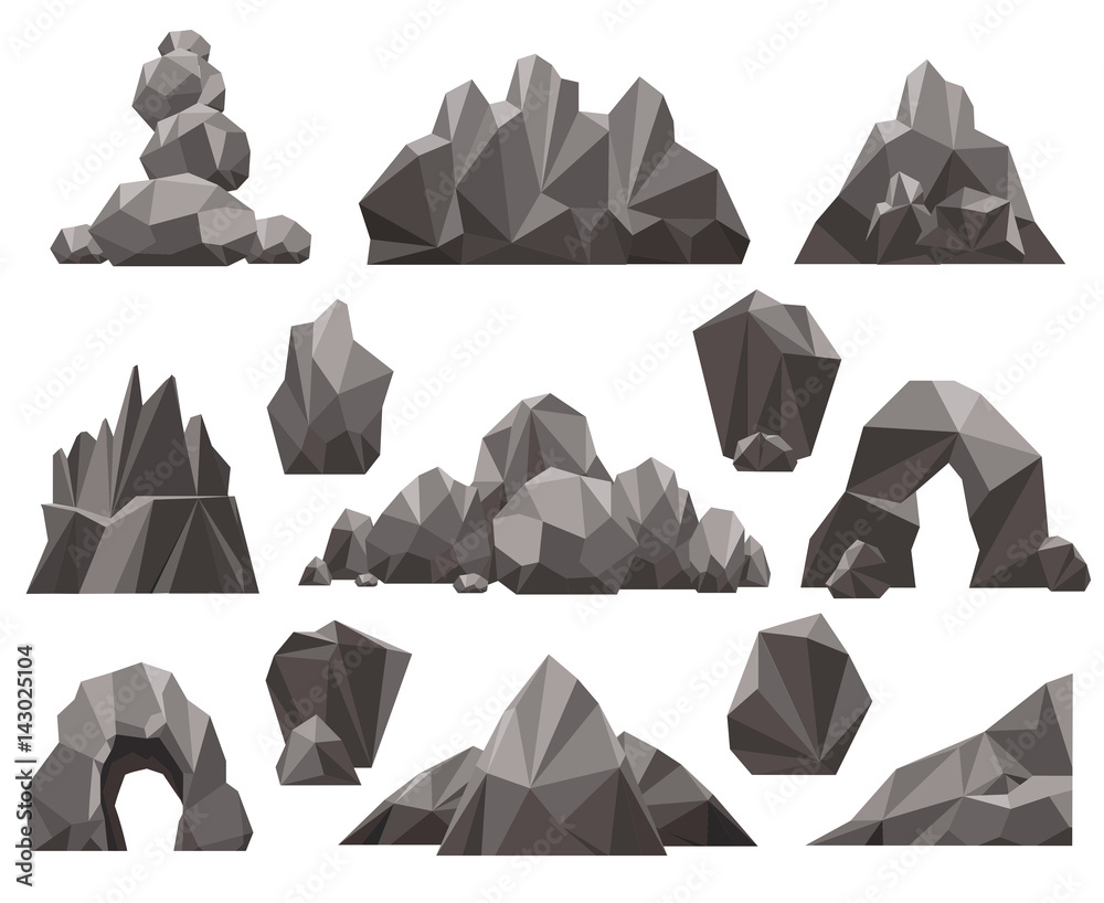 Cartoon 3d rock and stone set vector illustration. Mountain rocks and ...