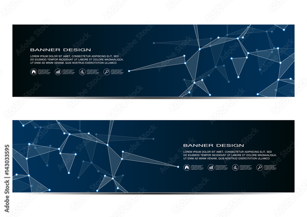 Technological and scientific banners with structure of molecular ...