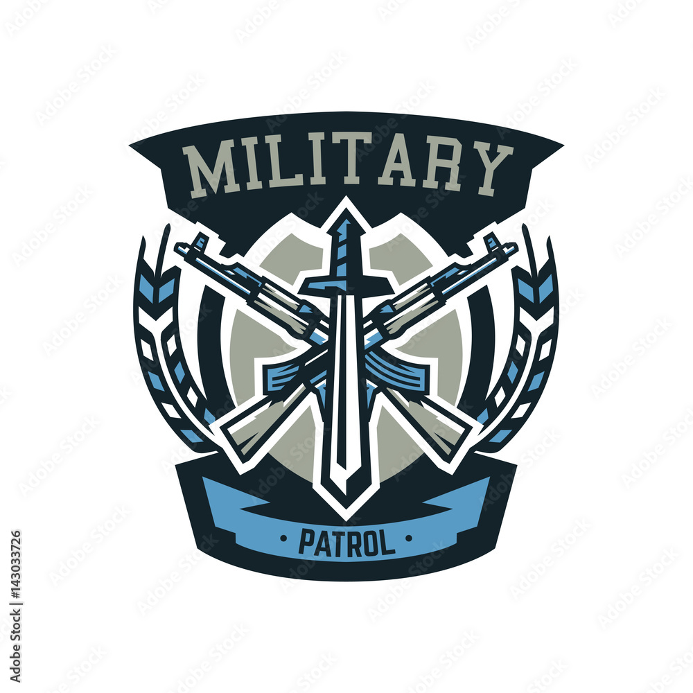 Logo, emblem, military weapons, machine guns. Vector illustration ...