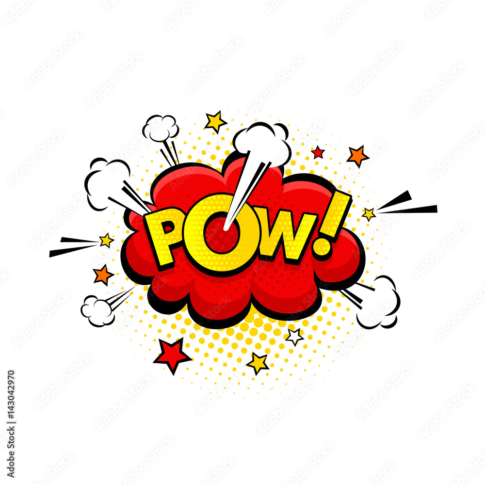 Comic speech bubble with expression text Pow! and stars with halftone ...