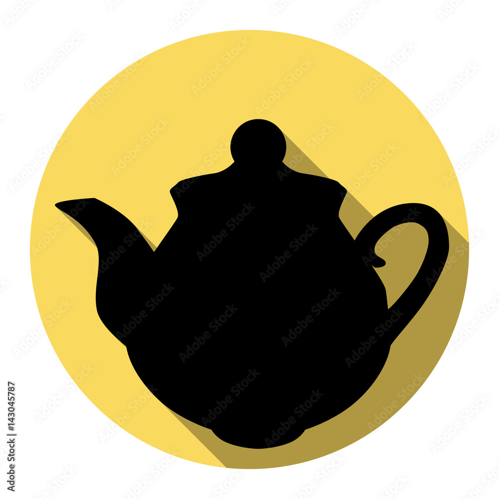 Tea maker sign. Vector. Flat black icon with flat shadow on royal ...