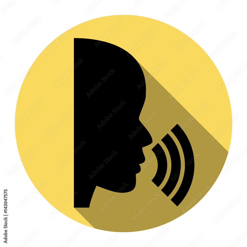 People speaking or singing sign. Vector. Flat black icon with flat ...