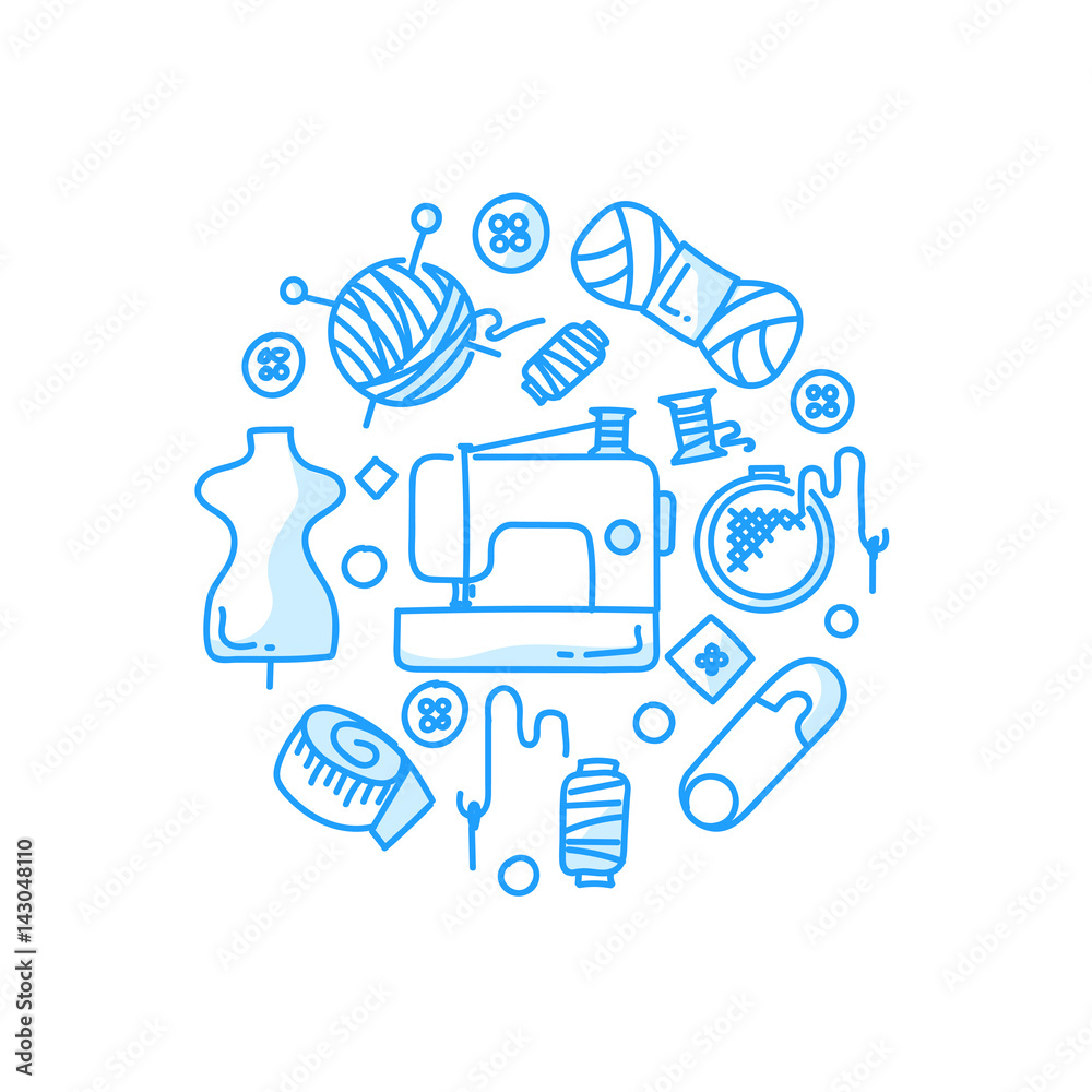 Sewing abstract vector hand drawn illustration Stock Vector | Adobe Stock