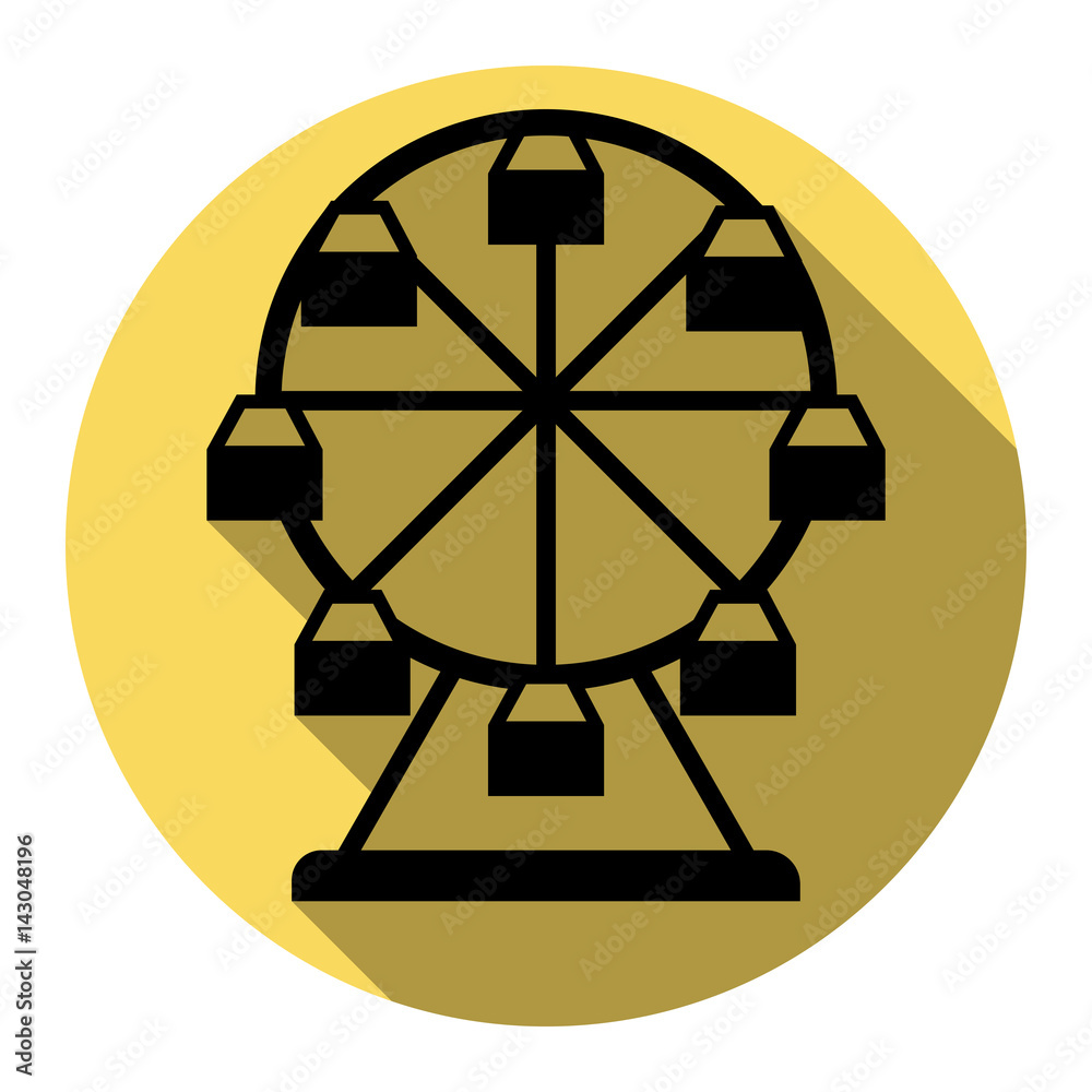 Ferris wheel sign. Vector. Flat black icon with flat shadow on royal ...