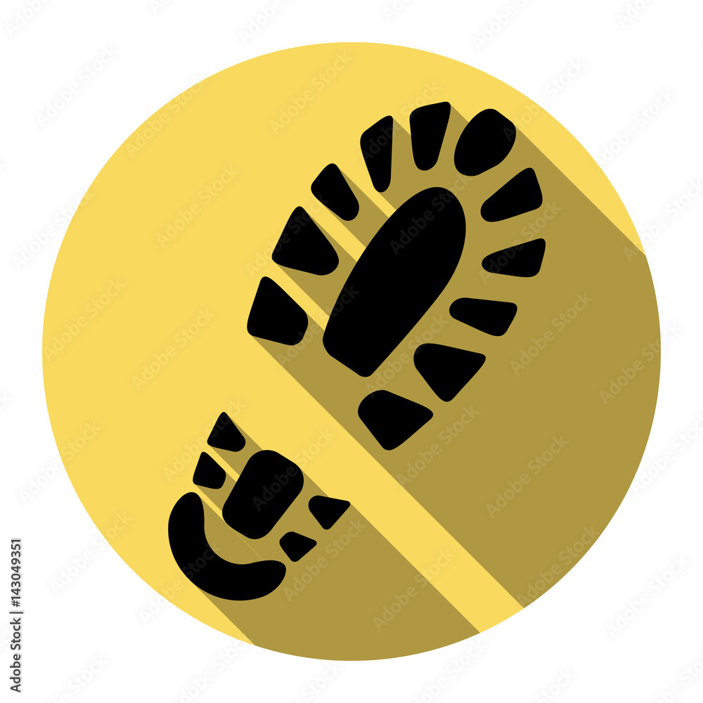 Footprint boot sign. Vector. Flat black icon with flat shadow on royal ...