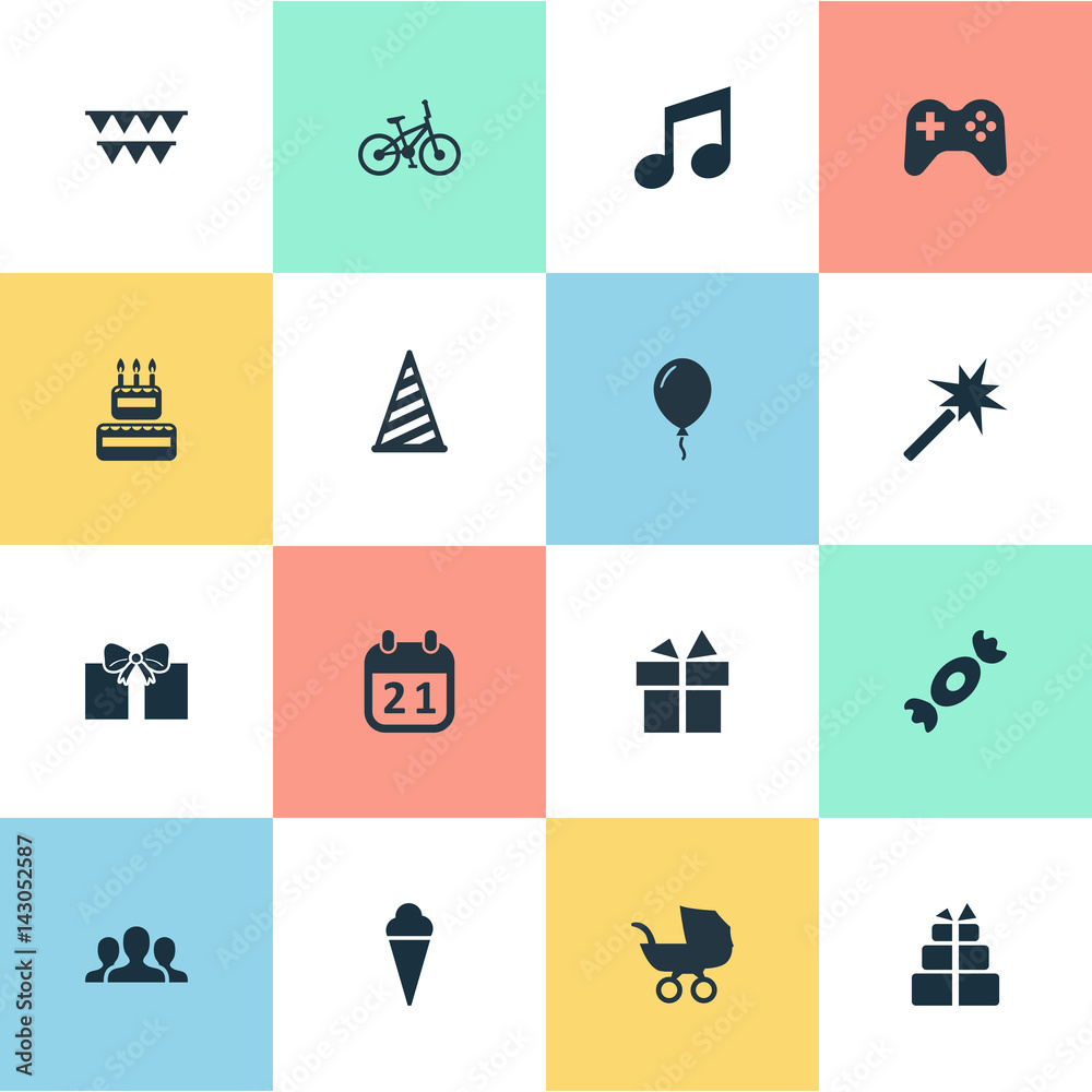 Vector Illustration Set Of Simple Birthday Icons. Elements Ribbon, Cap ...