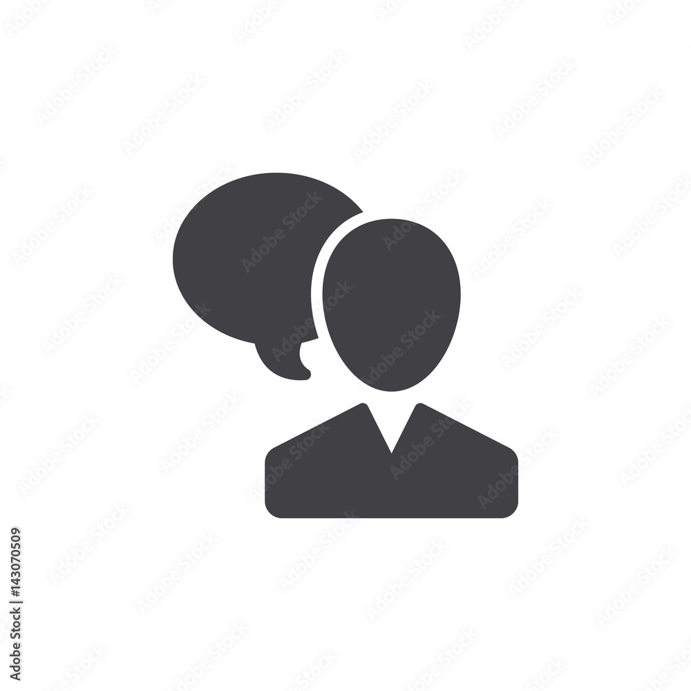User and speech bubble, person talking icon vector, filled flat sign ...