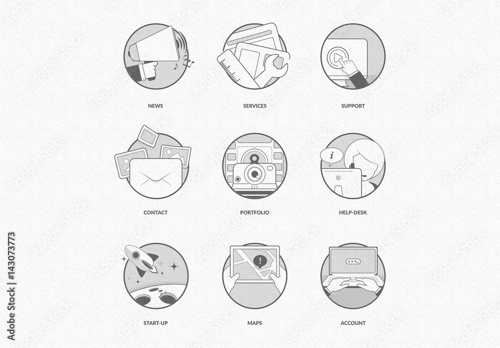 Monotone Illustration-Style Design Icon Set Stock Template | Adobe Stock