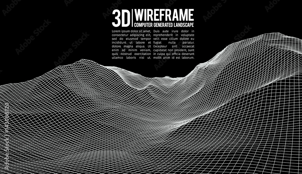 Abstract vector wireframe landscape background. Cyberspace grid. 3d ...