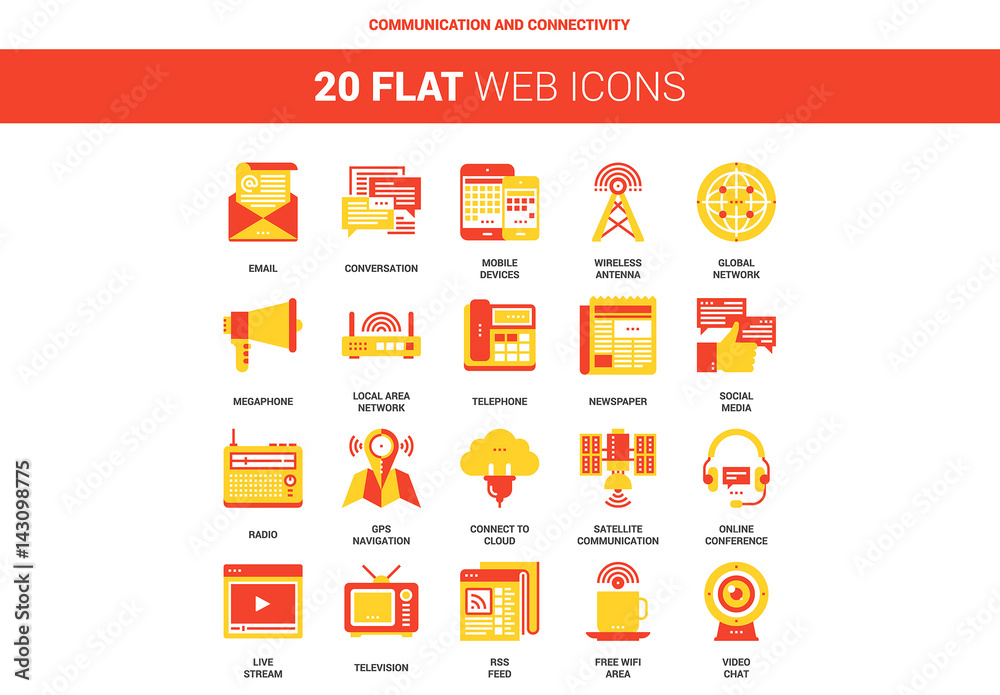 20 Red and Yellow Communication and Connectivity Icons Stock Template ...