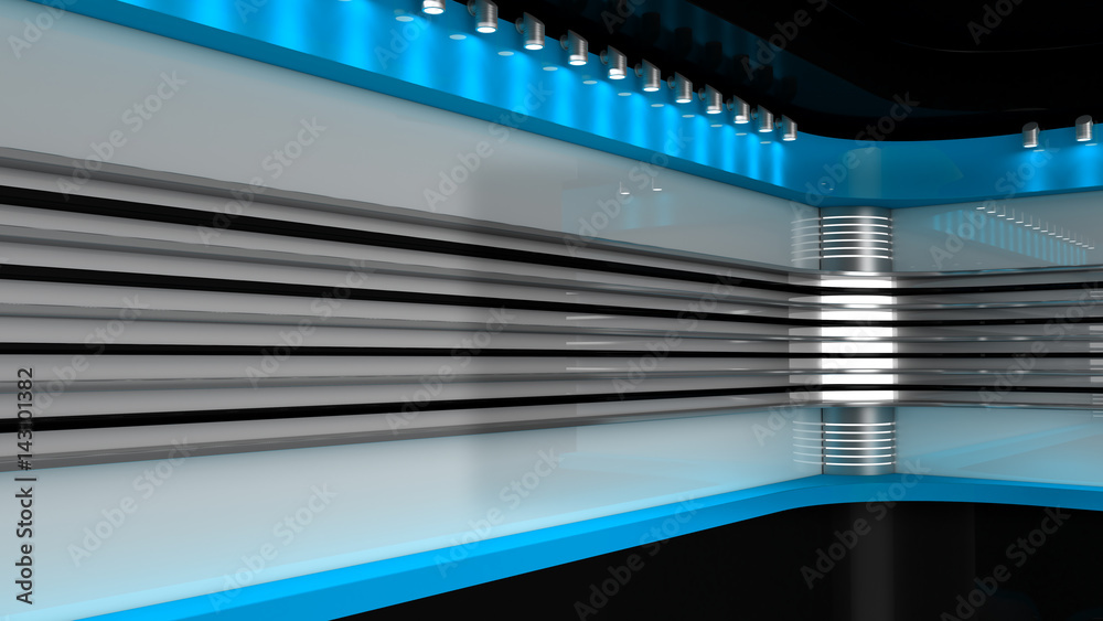 Tv Studio. Blue studio. Backdrop for TV shows .TV on wall. News studio ...