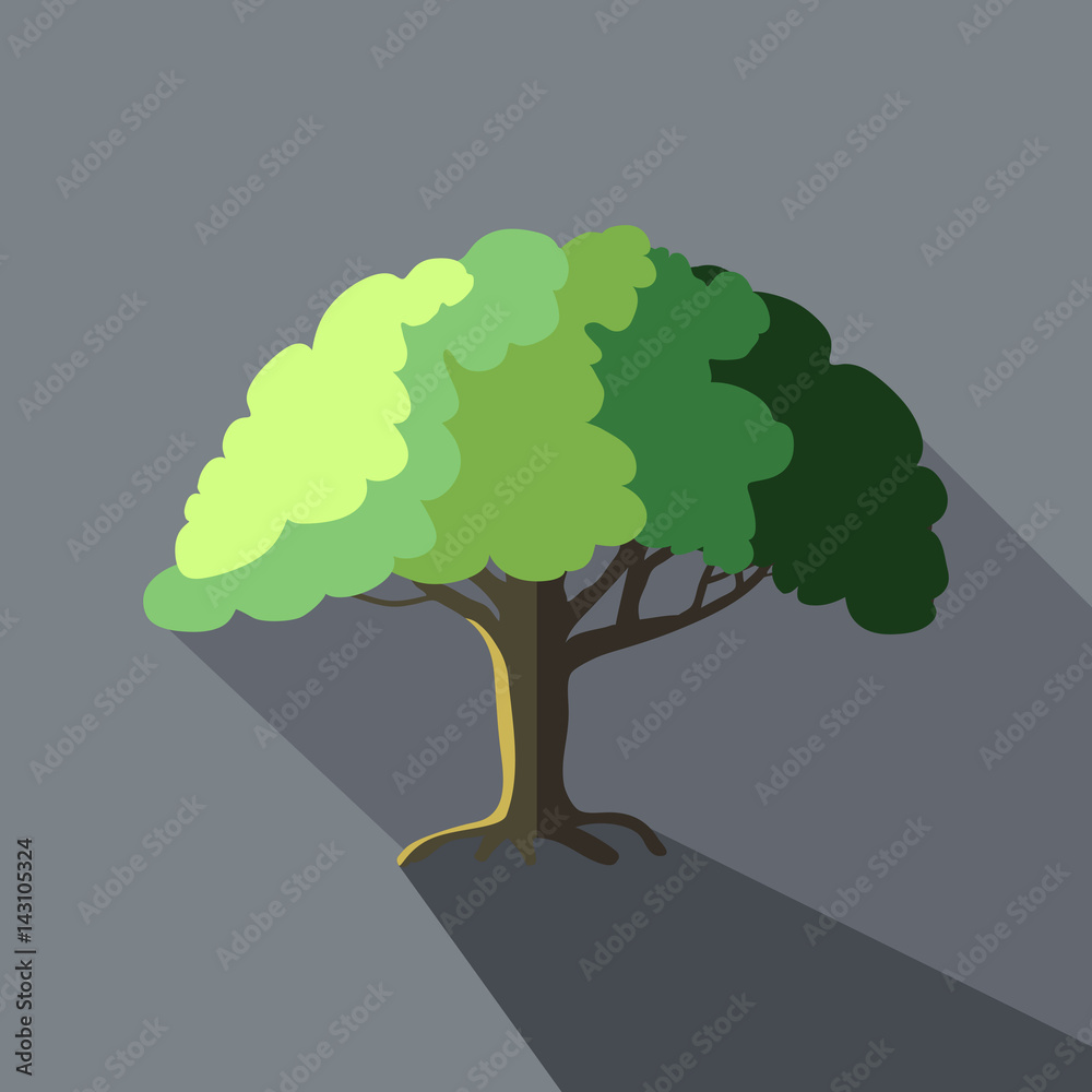 tree icon vector with long flat shadows or shade, landscaping or lawn ...